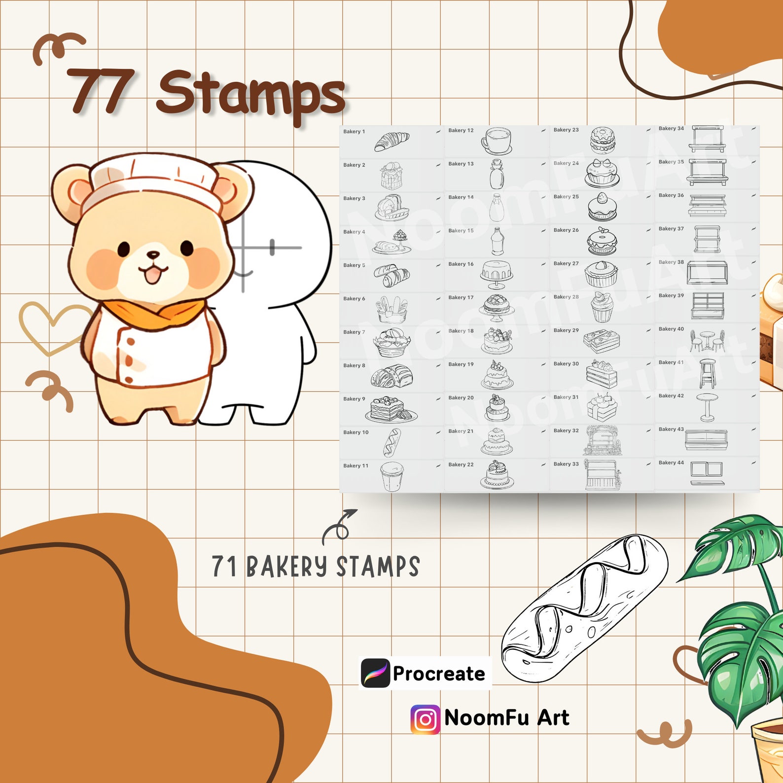 87 Procreate Kawaii Bakery Bases and Stamps, Cute and Kawaii, Chibi ...