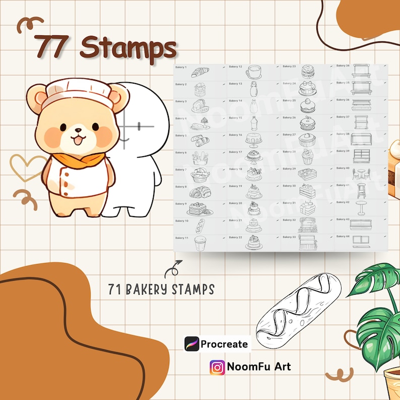 87 Procreate Kawaii Bakery Bases and Stamps, Cute and Kawaii, Chibi ...