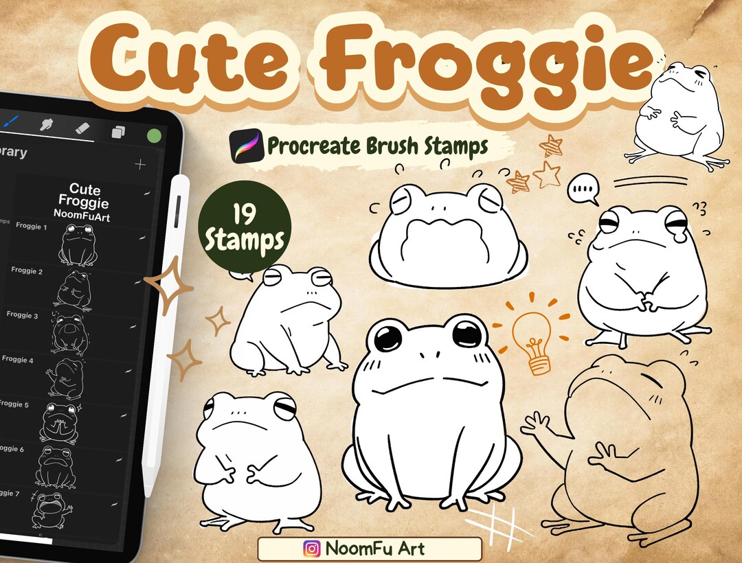 19 Cute Frog Procreate Stamps – Kawaii Froggie Brush Set, Cute Animal ...