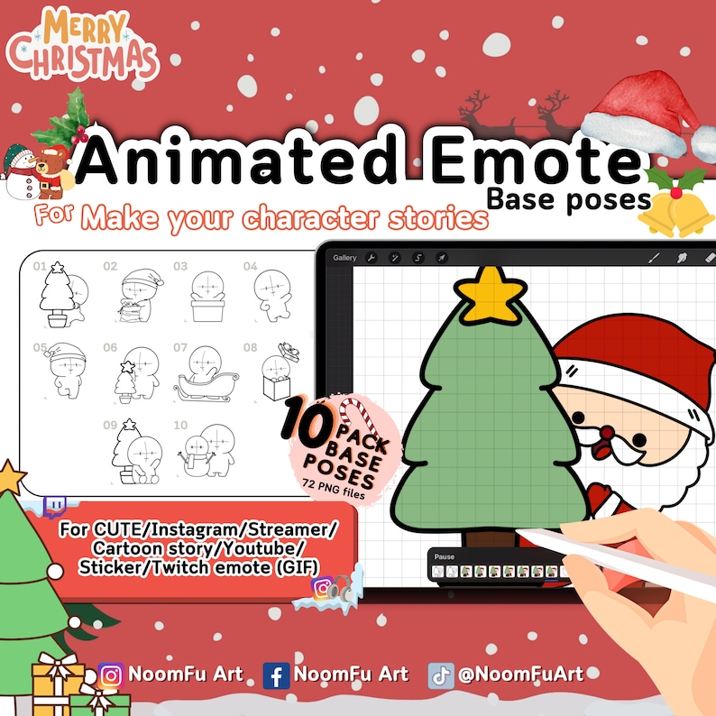 Animated Emote Base Pose Christmas 10 Packs, GIF, PNG Files, Procreate ...