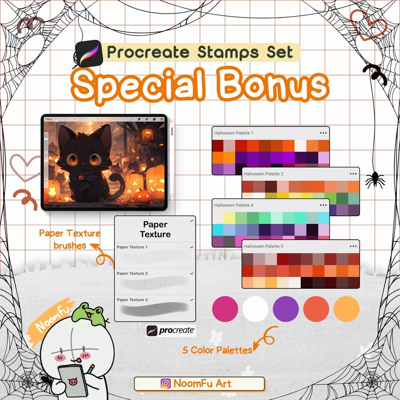 88 Halloween Kawaii Procreate Stamp Set – Cute Ghosts, Pumpkins, and ...