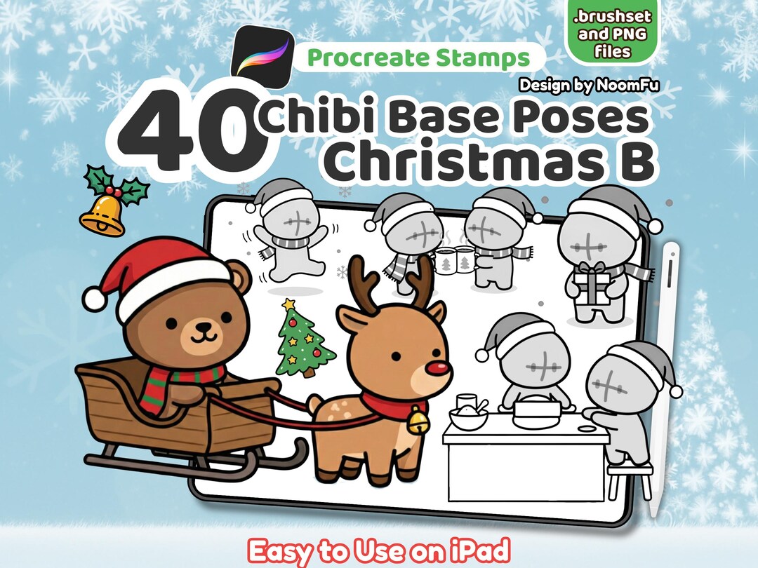40 Chibi Christmas Procreate Stamps | Chibi Base Pose, Santa, Xmas ...