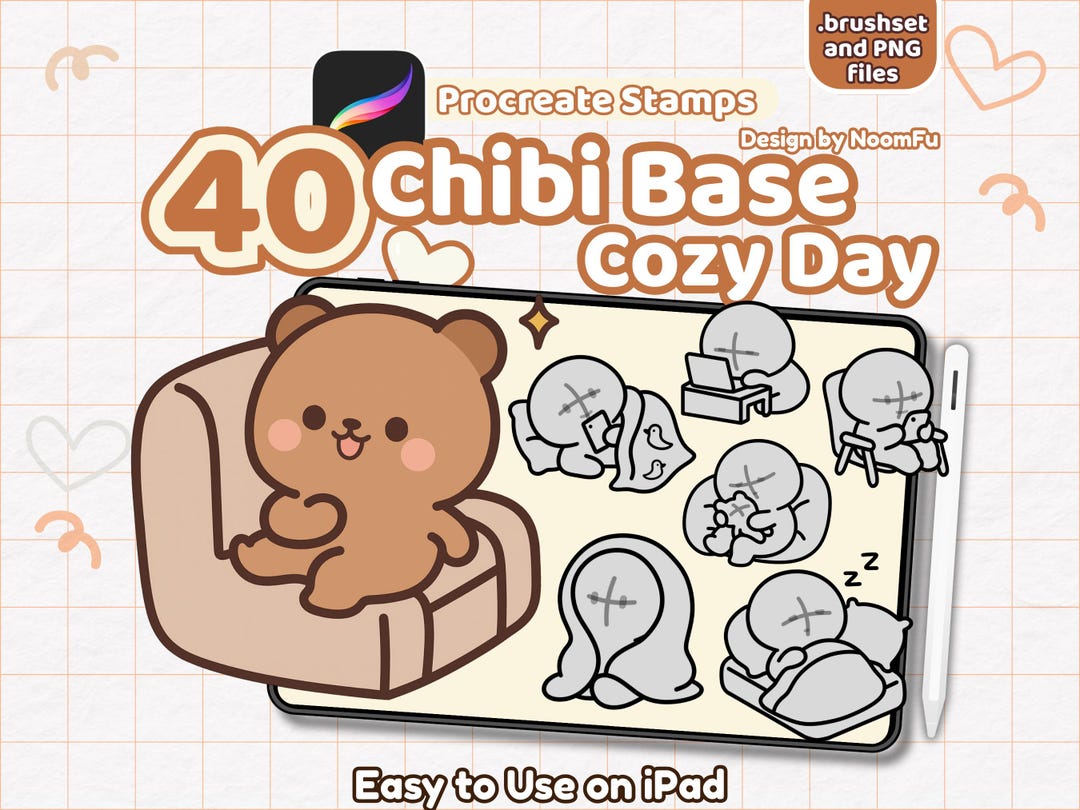 Chibi Cozy Pose Procreate Stamps: Kawaii Drawing Guide, Emote Base ...