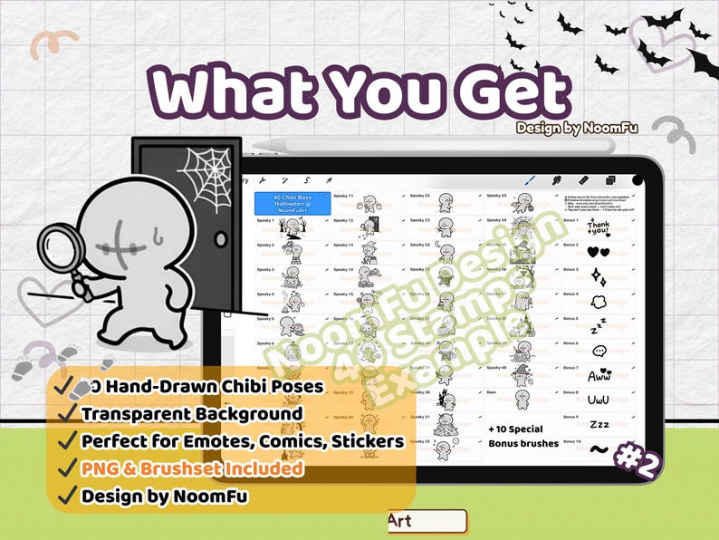Chibi Halloween Pose Procreate Stamps Part 2 – 40 Kawaii Costume ...