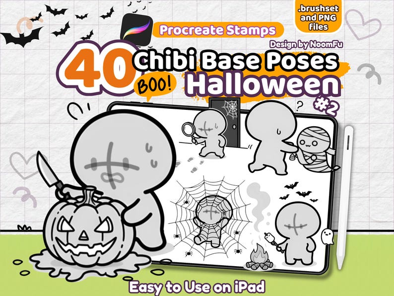Chibi Halloween Pose Procreate Stamps Part 2 – 40 Kawaii Costume ...