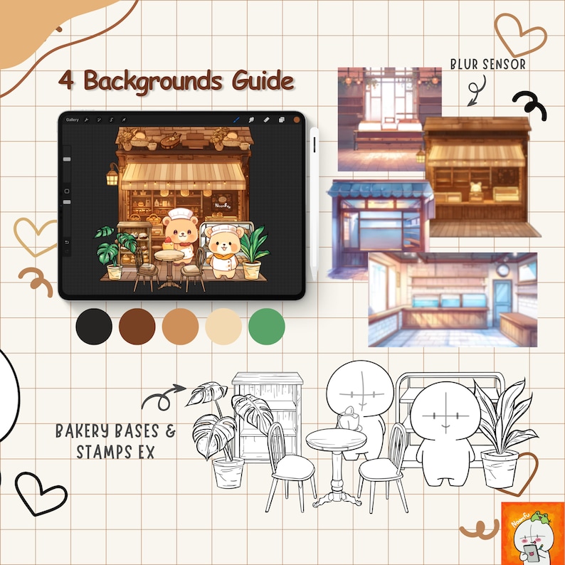 87 Procreate Kawaii Bakery Bases and Stamps, Cute and Kawaii, Chibi ...