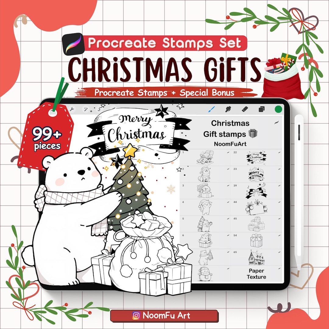 Christmas Gifts Procreate Stamps, Christmas Doodles, Cute and Kawaii ...