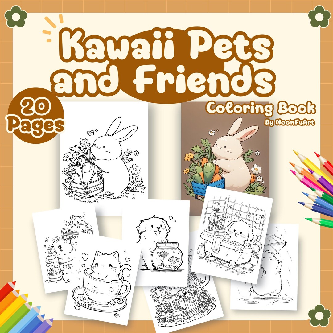 20 Kawaii Coloring Books | Kawaii Pets and Friends | Digital Coloring ...