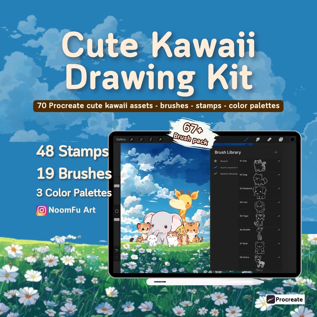67 Procreate Cute Kawaii Brushes and Stamps, Procreate Drawing Kit ...