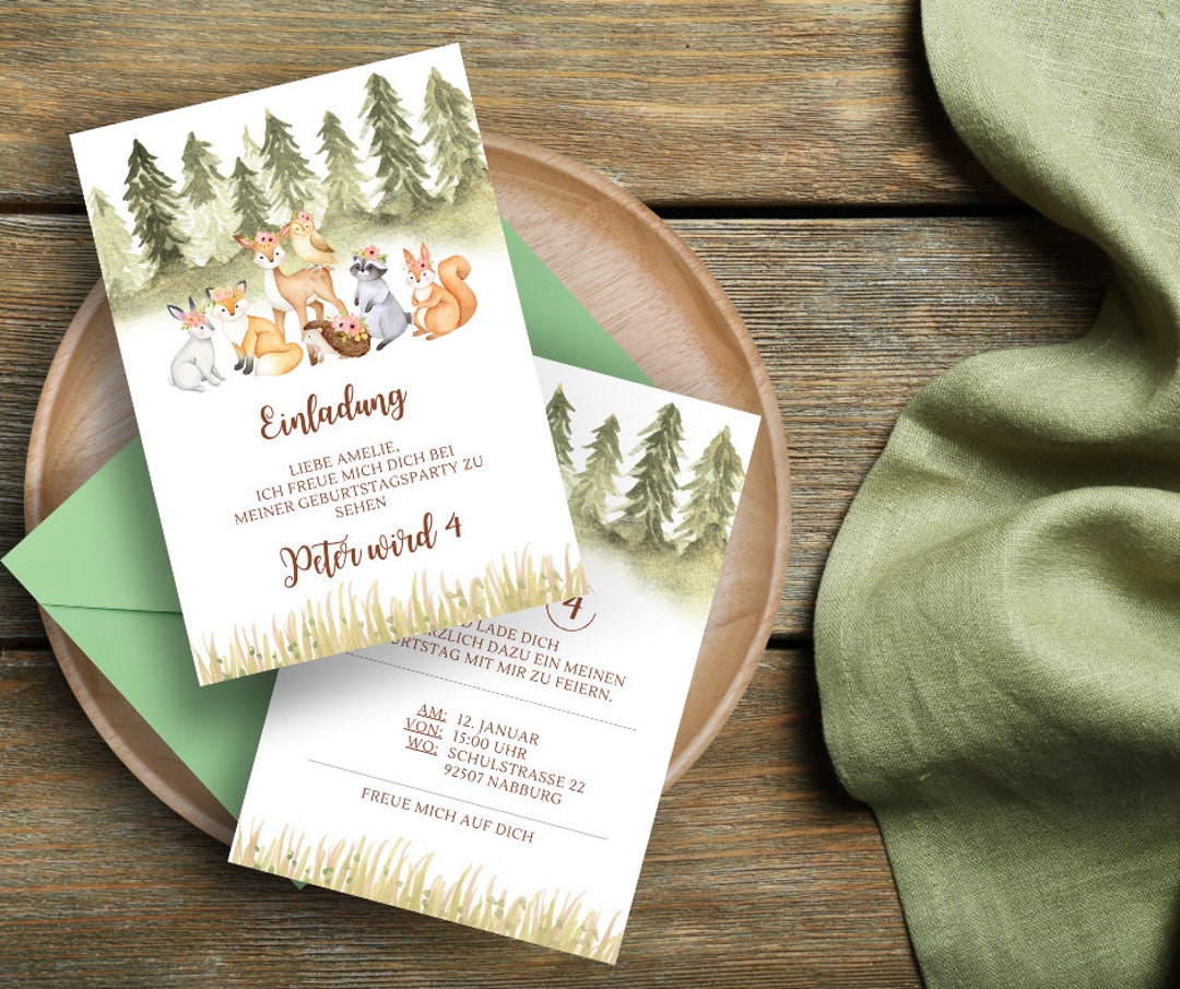 Invitation Children's Birthday Party I Forest I Watercolor I Beautiful ...