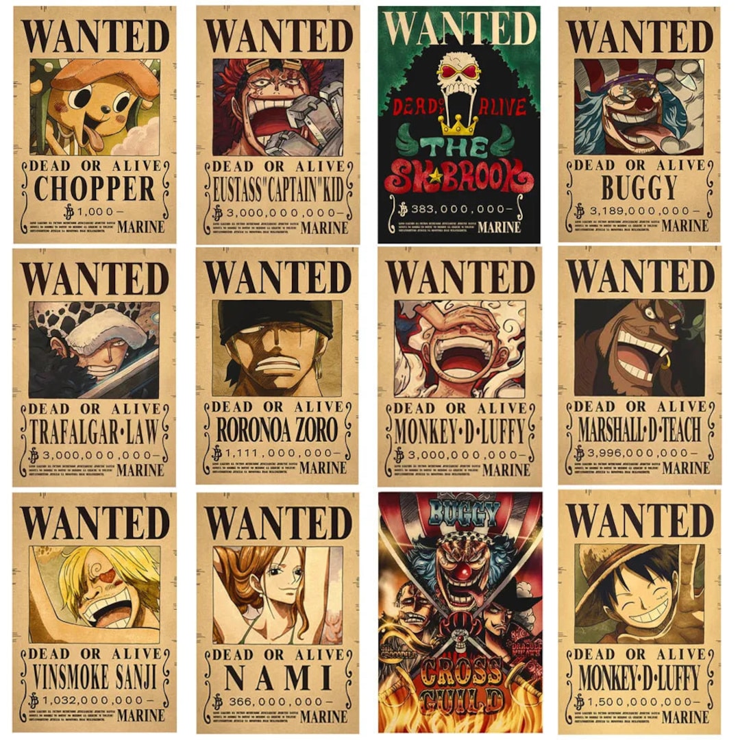 New Bounty One Piece Anime Figure Luffy Vintage Wanted Warrant Posters ...