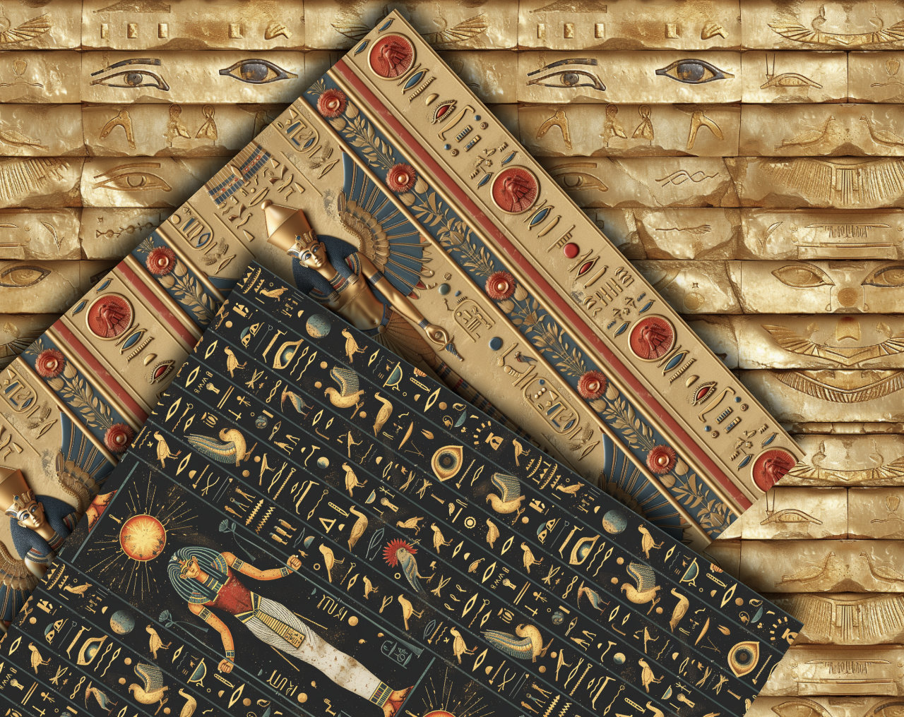 Golden Egyptian Hieroglyphs: Luxurious Seamless Patterns for Art ...