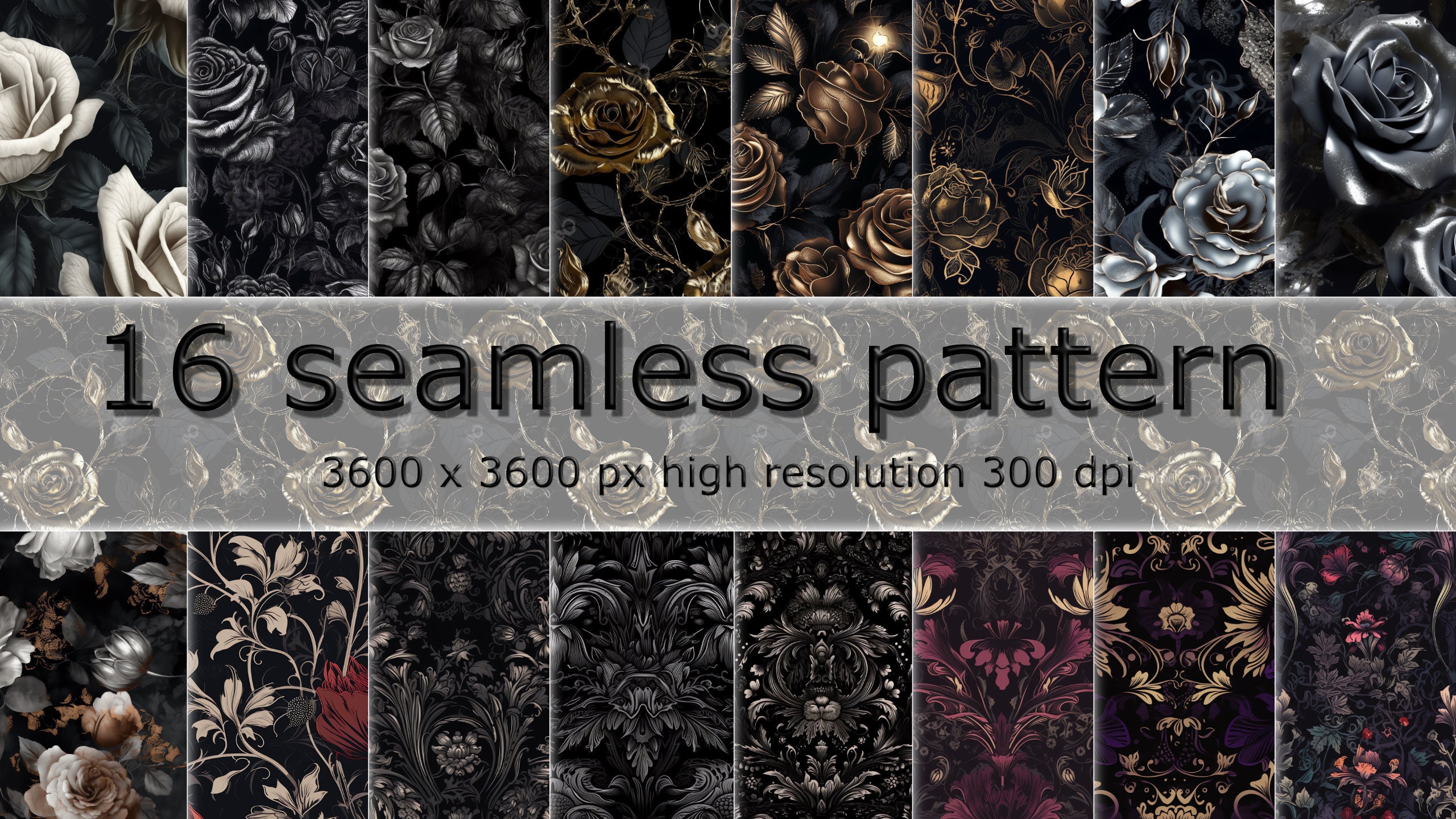 Gothic Blooms: 16 Dark Seamless Flower Patterns - Elegance Meets ...