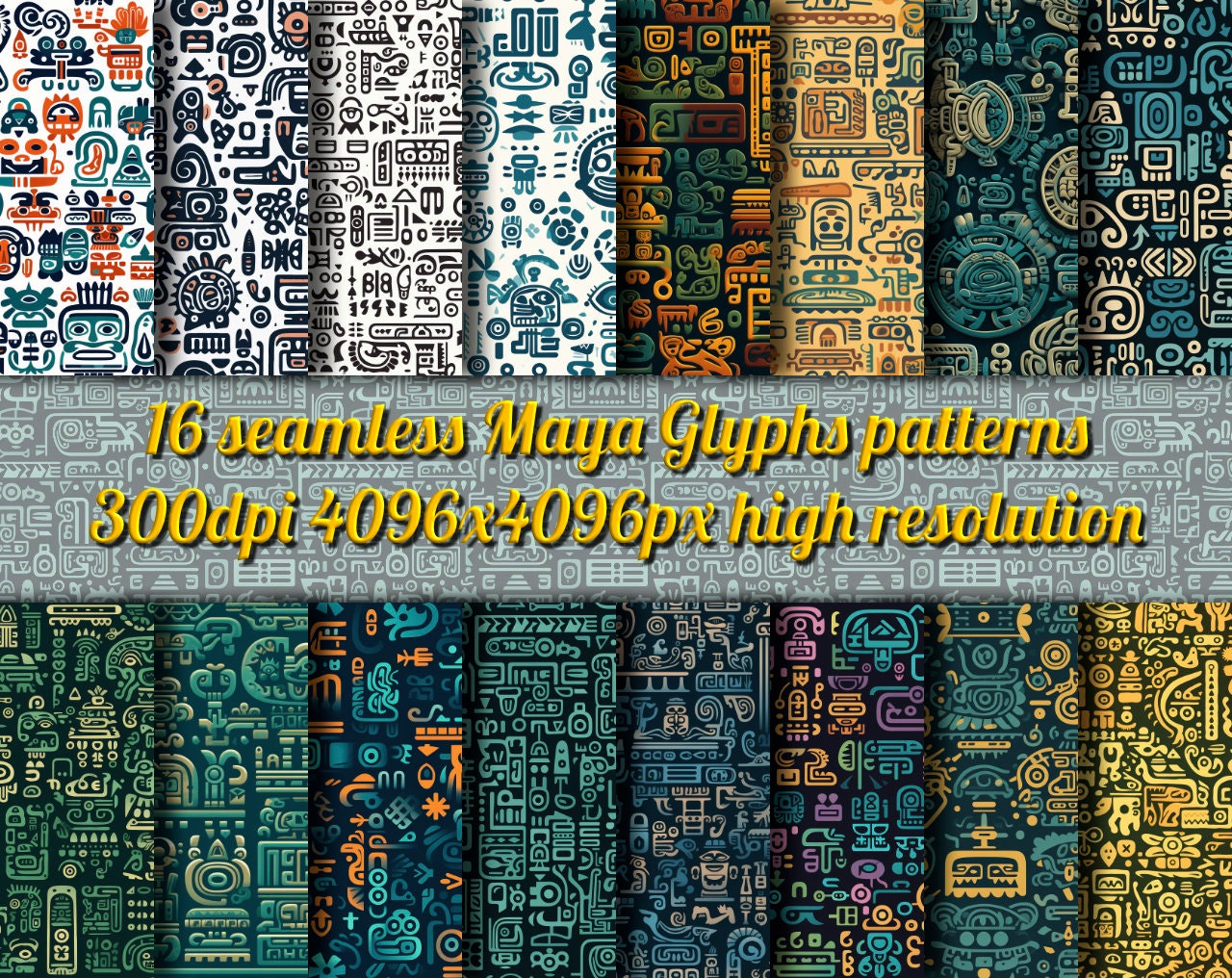 Maya Inspired Glyph Patterns: 16 Seamless Jpgs - Ancient Civilization ...
