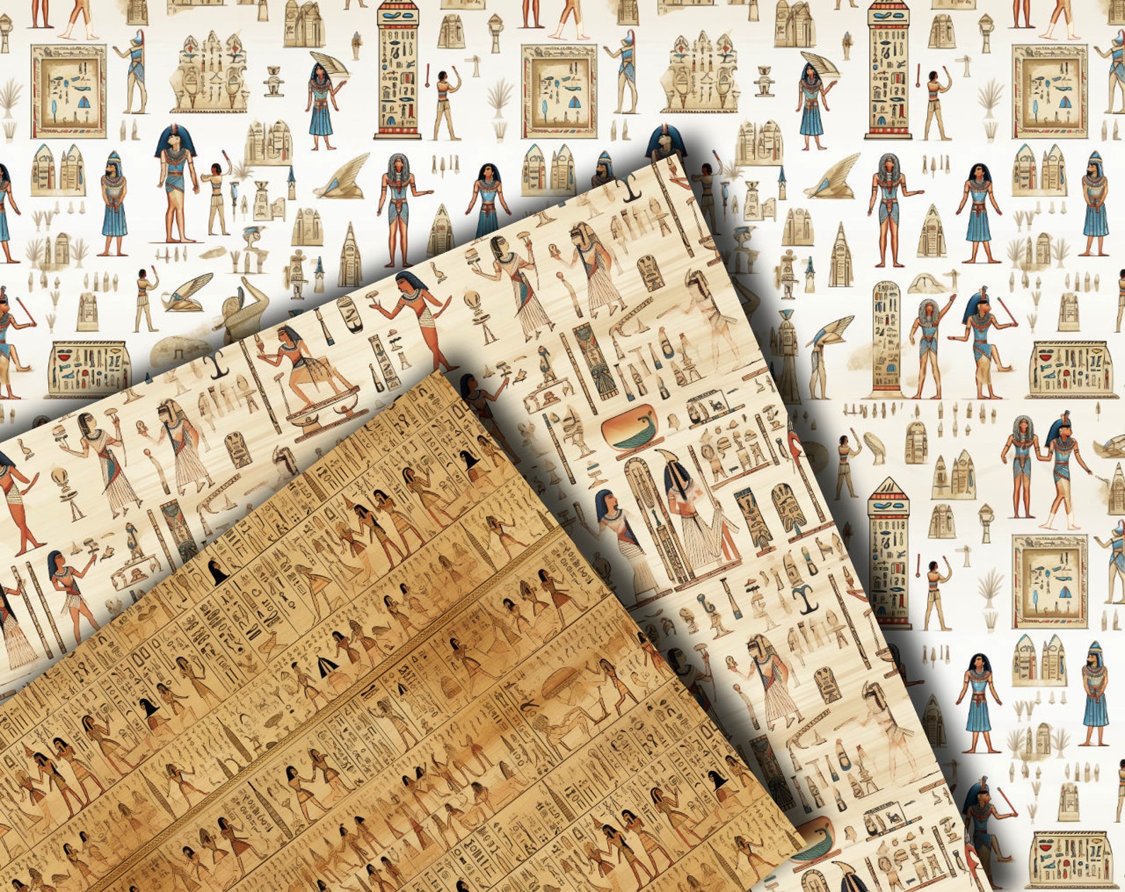 Realistic Looking Egyptian Hieroglyphs on Papyrus: 16 Seamless Patterns ...