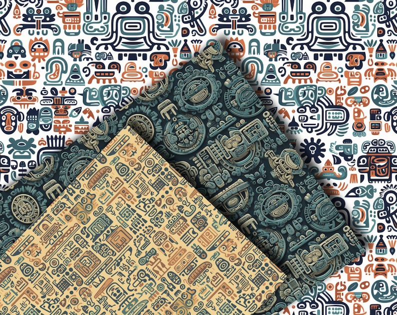 Maya Inspired Glyph Patterns: 16 Seamless Jpgs - Ancient Civilization ...