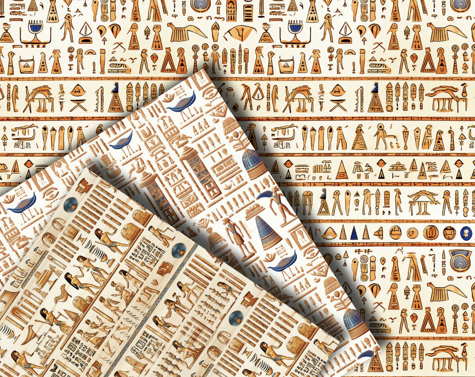 Realistic Looking Egyptian Hieroglyphs on Papyrus: 16 Seamless Patterns ...