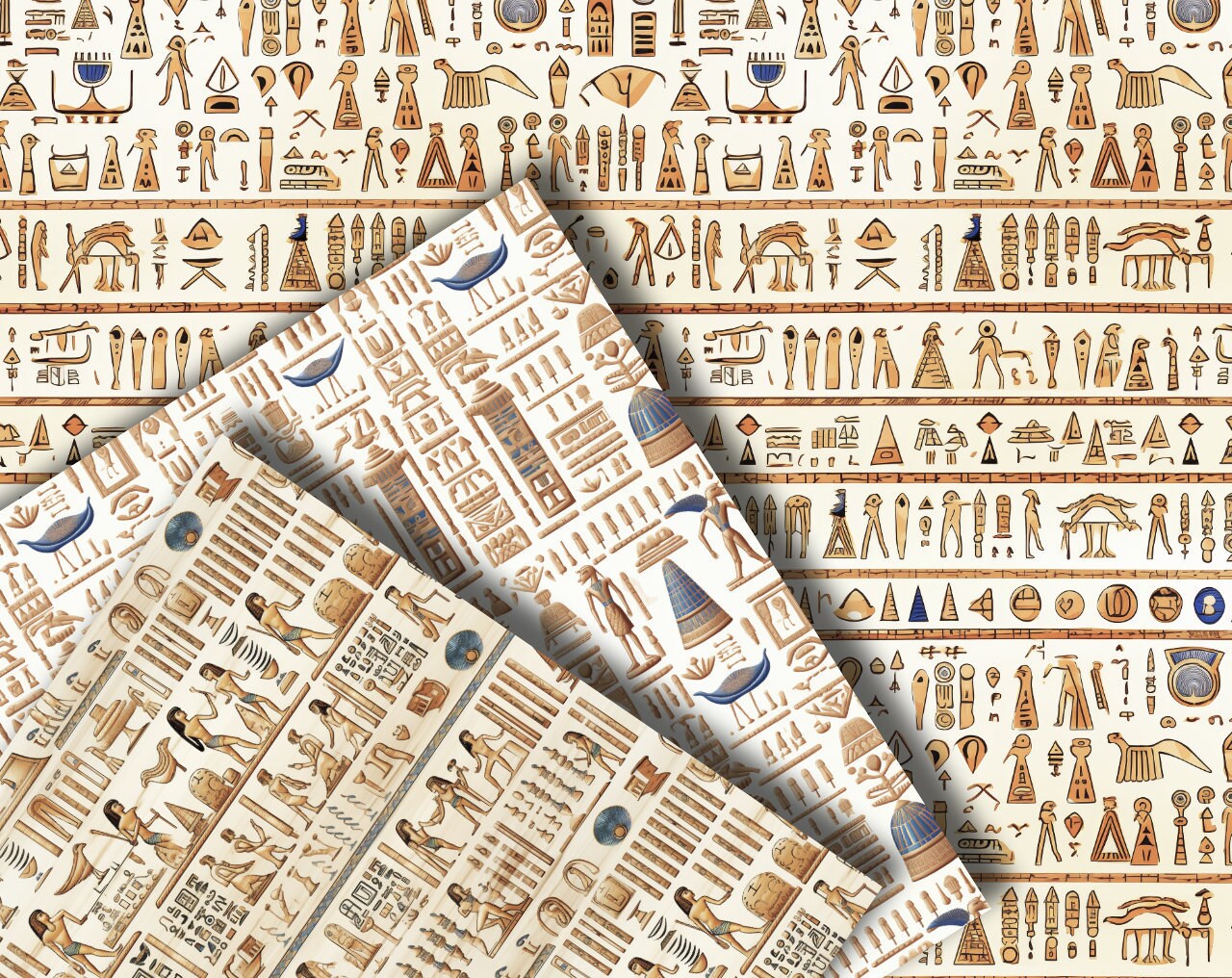 Realistic Looking Egyptian Hieroglyphs on Papyrus: 16 Seamless Patterns ...