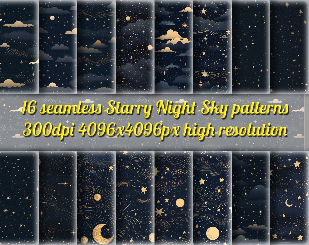 Starry Night Sky in Navy Blue and Gold: 16 Seamless Patterns - Etsy