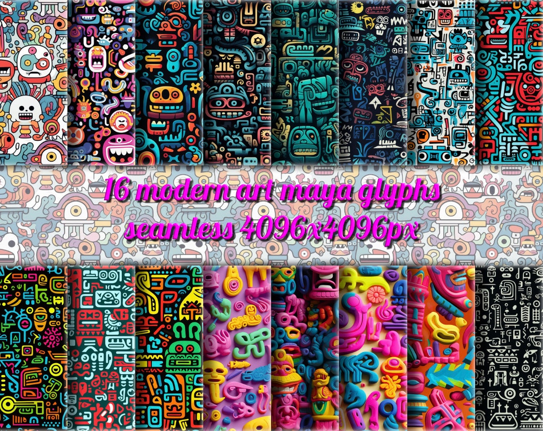 16 Maya Glyph Inspired Patterns: Various Modern Art Styles - Pop-art ...