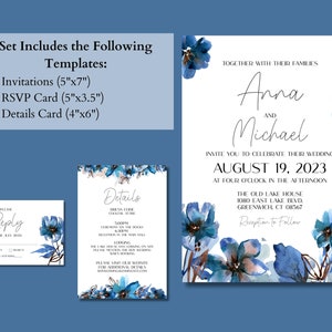 Blue Floral Wedding Invitation Suite Customizable, Spring, Summer ...