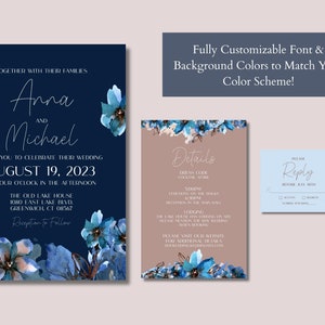 Blue Floral Wedding Invitation Suite Customizable, Spring, Summer ...