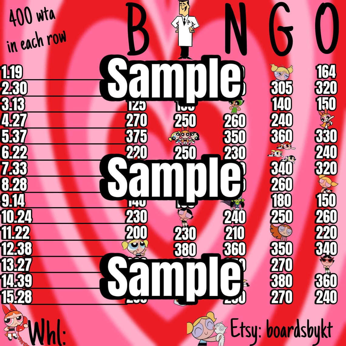Powerpuff Girls 400 Bingo Board - Etsy