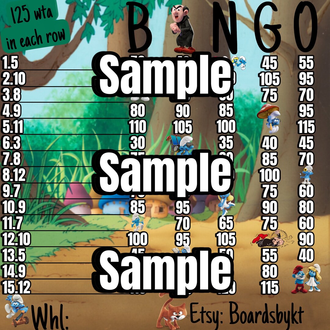 Smurfs 125 Bingo Board - Etsy