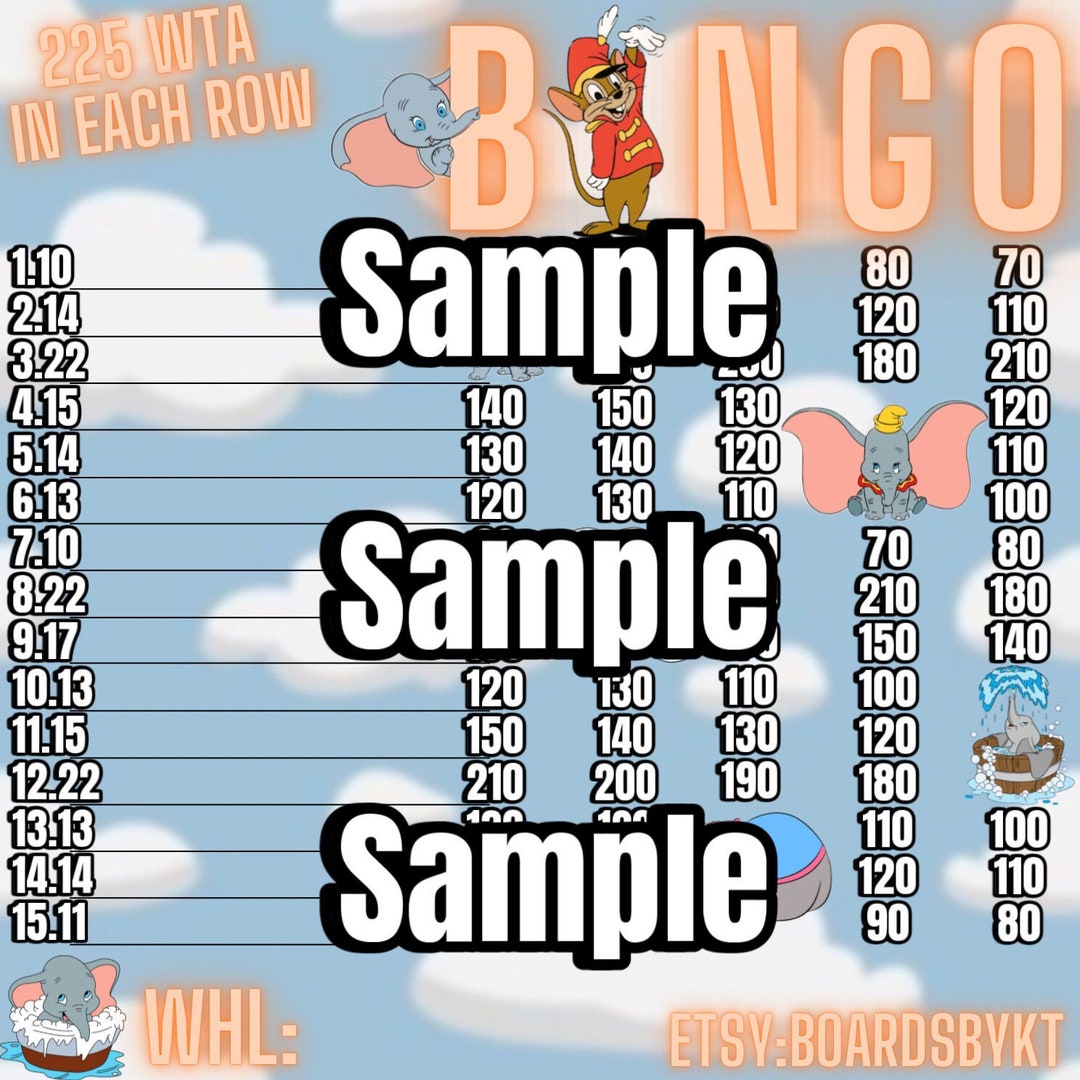 Dumbo 225 Bingo Board - Etsy
