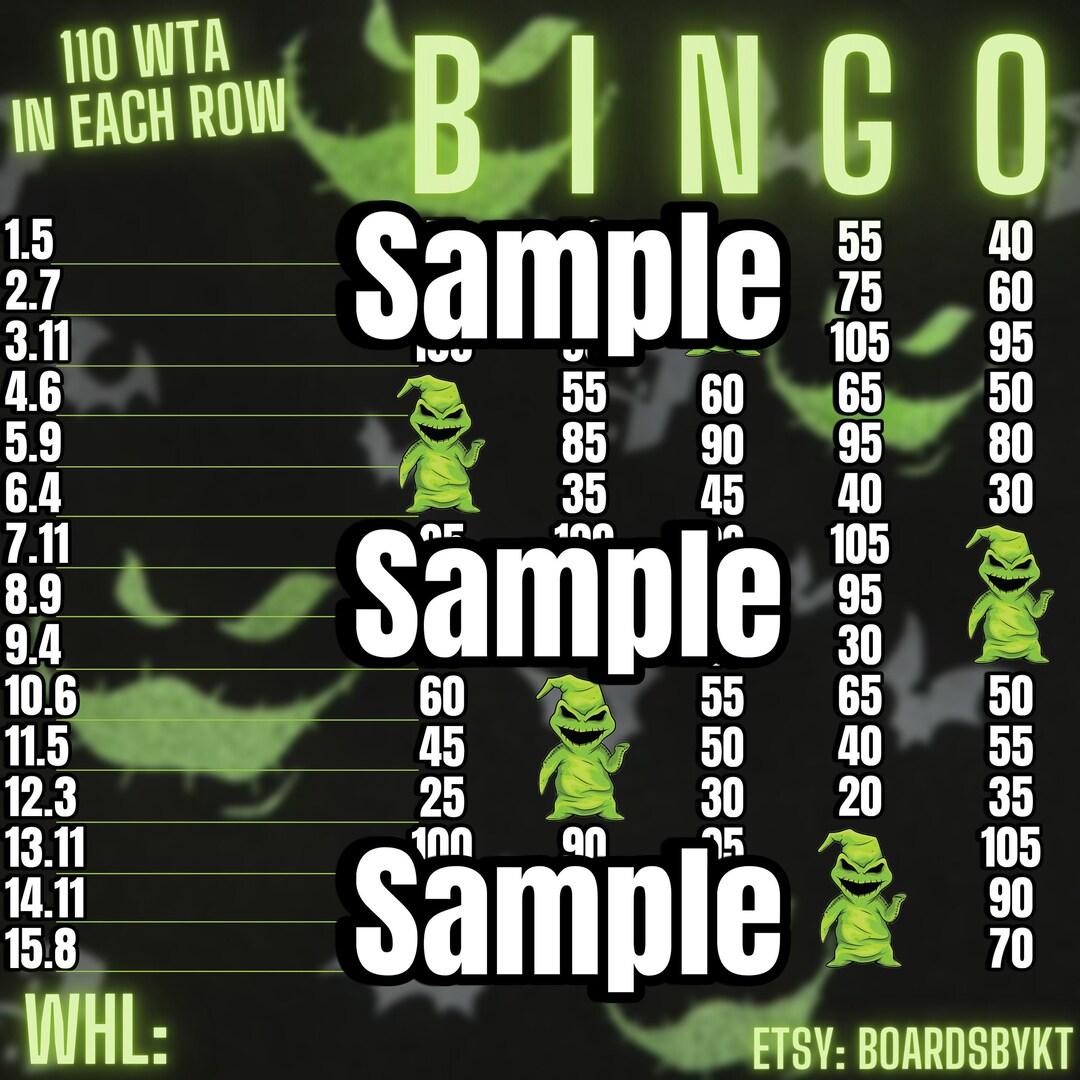 Oogie Boogie 110 Bingo Board - Etsy