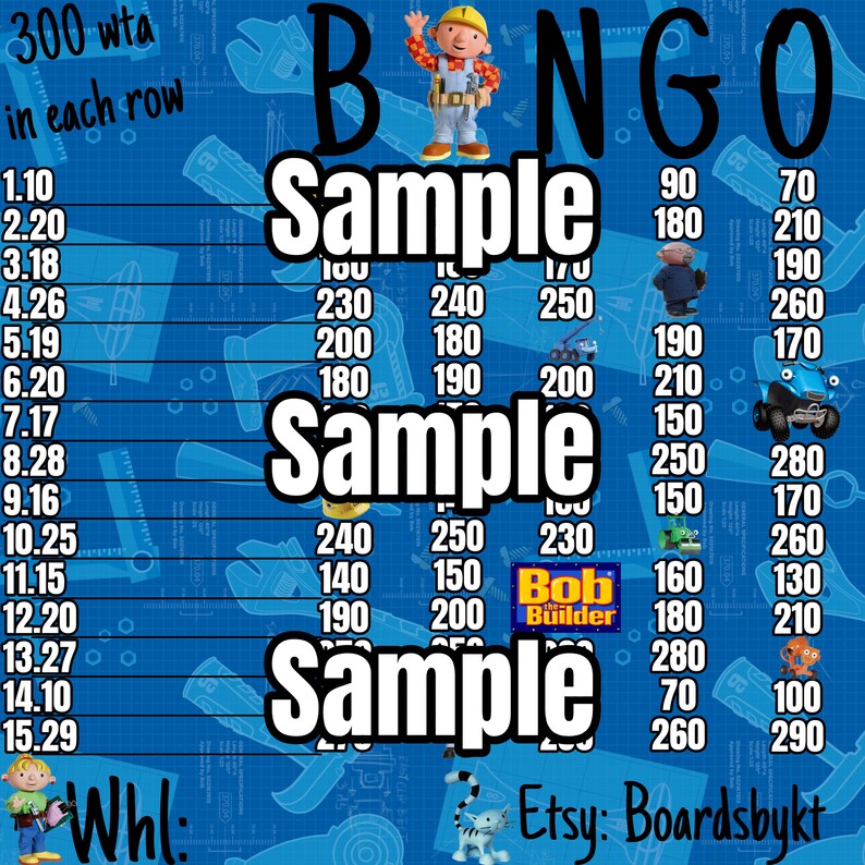 Bob the Builder 300 Bingo Board - Etsy
