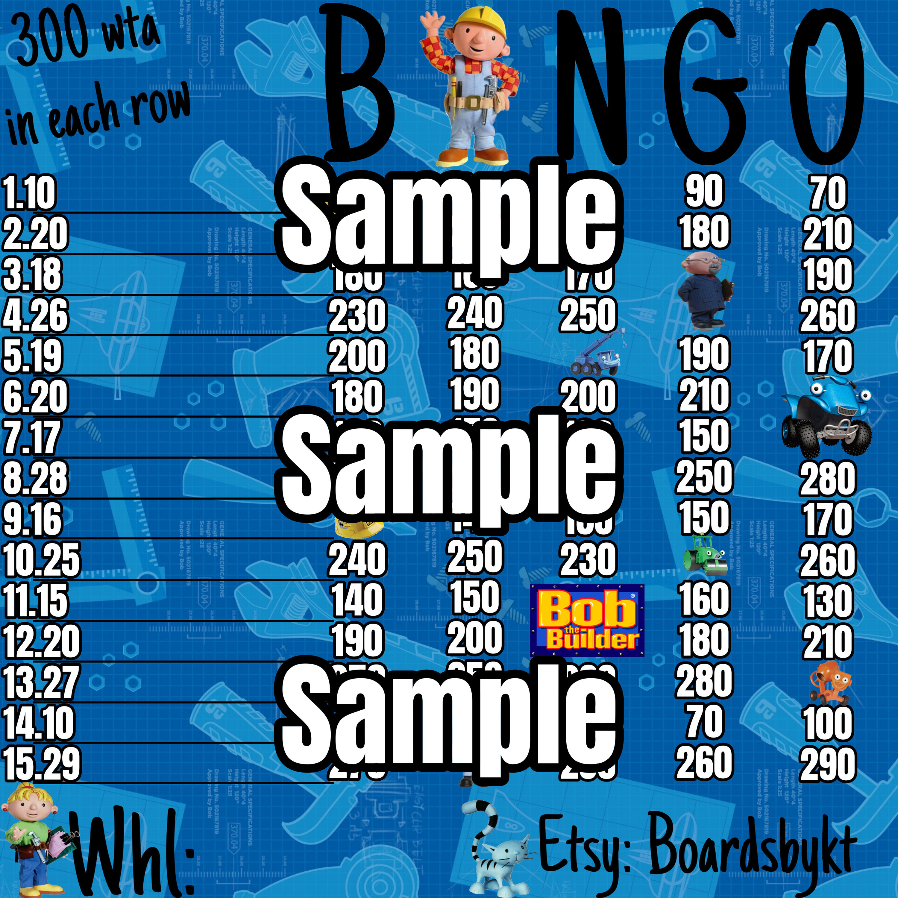 Bob the Builder 300 Bingo Board - Etsy