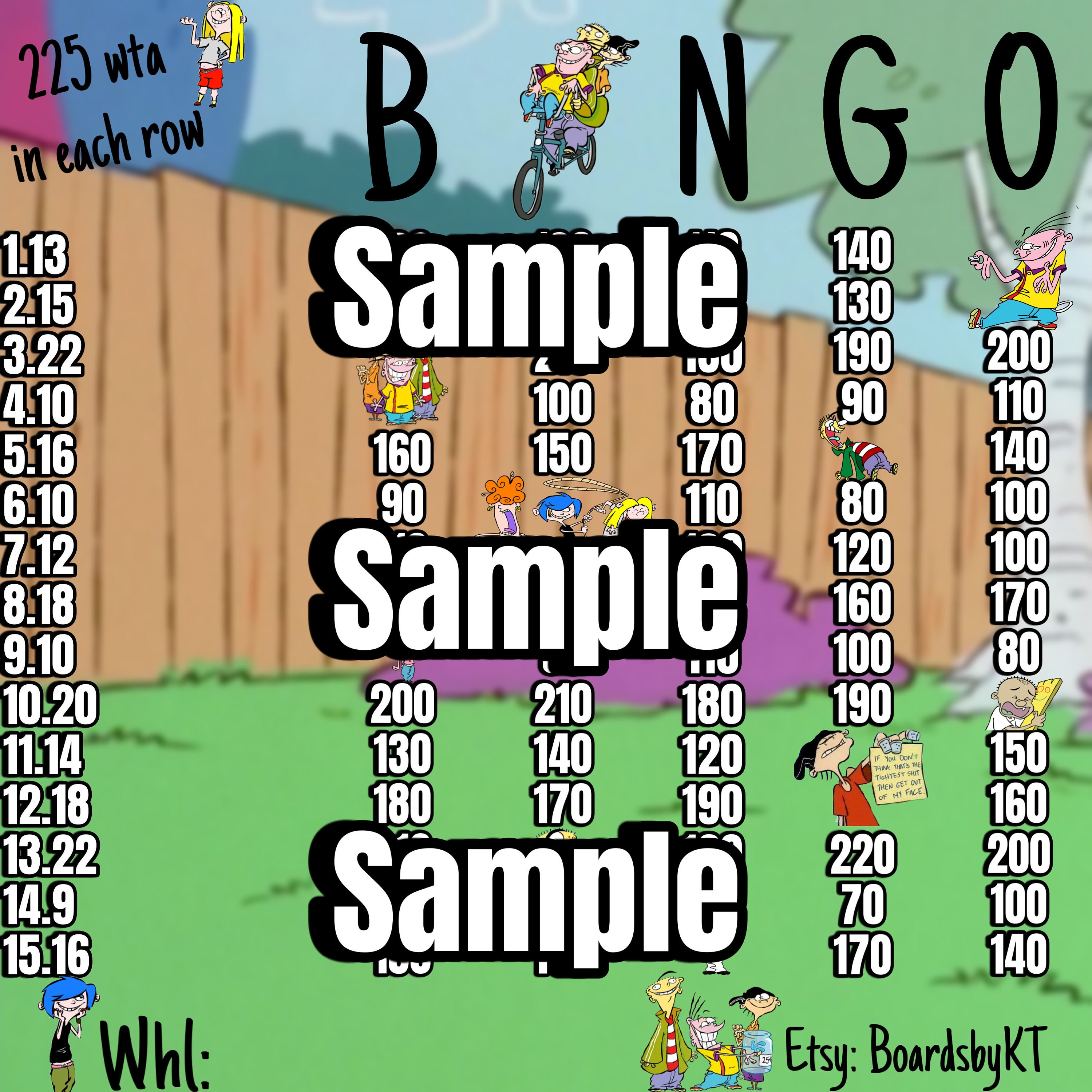 Ed Edd N Eddy 225 Bingo Board - Etsy