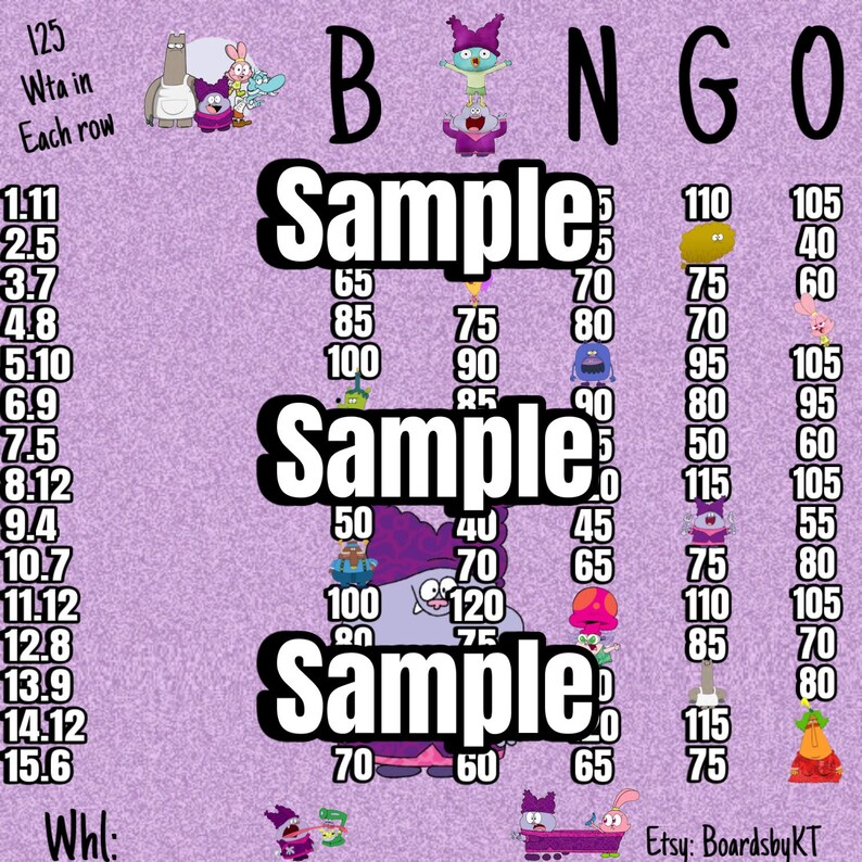 Chowder 125 Bingo Board - Etsy
