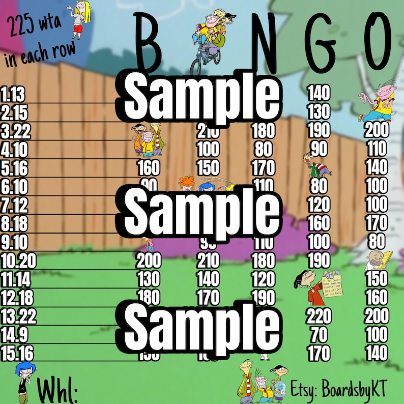 Ed Edd N Eddy 225 Bingo Board - Etsy