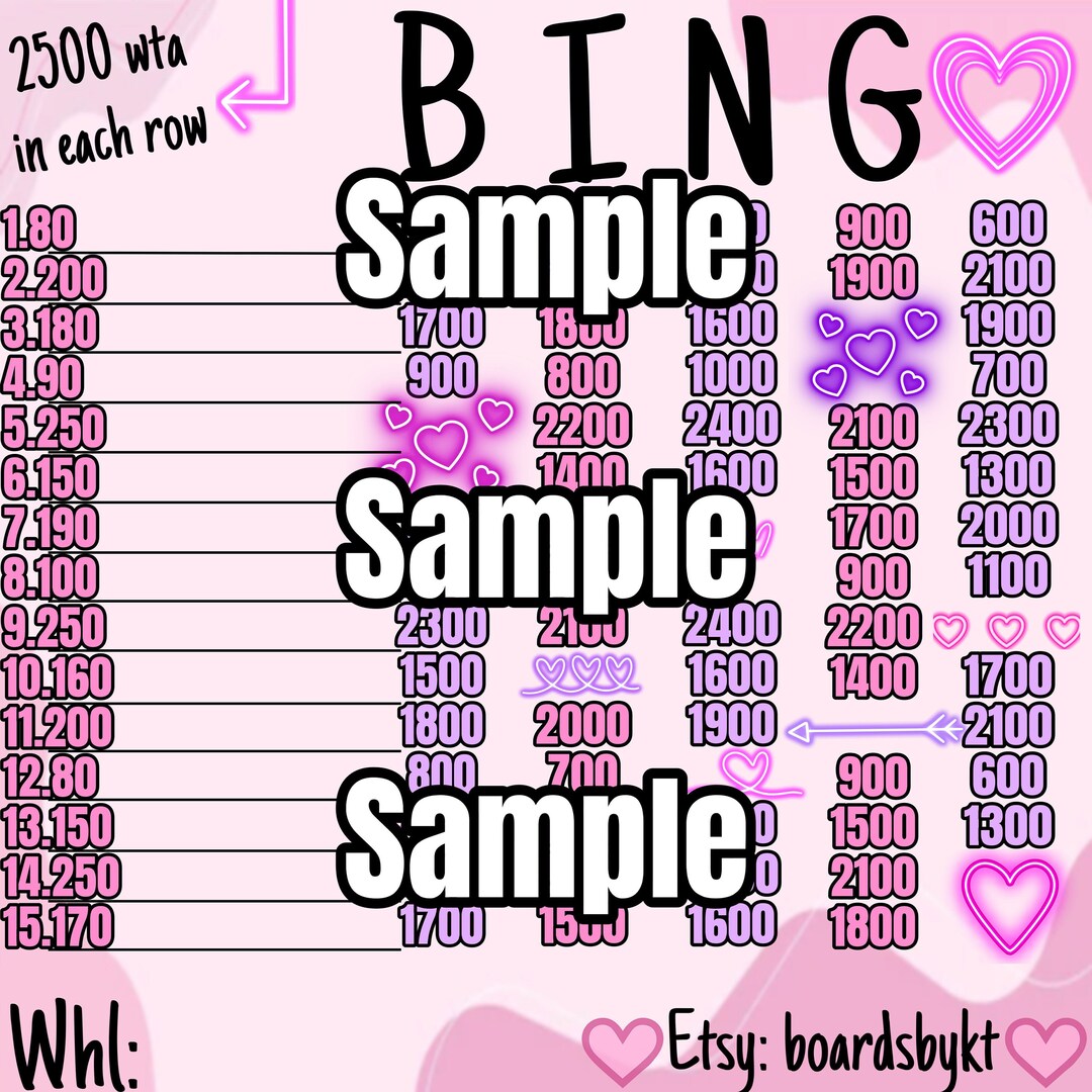 High Roller 2500 Bingo Board - Etsy