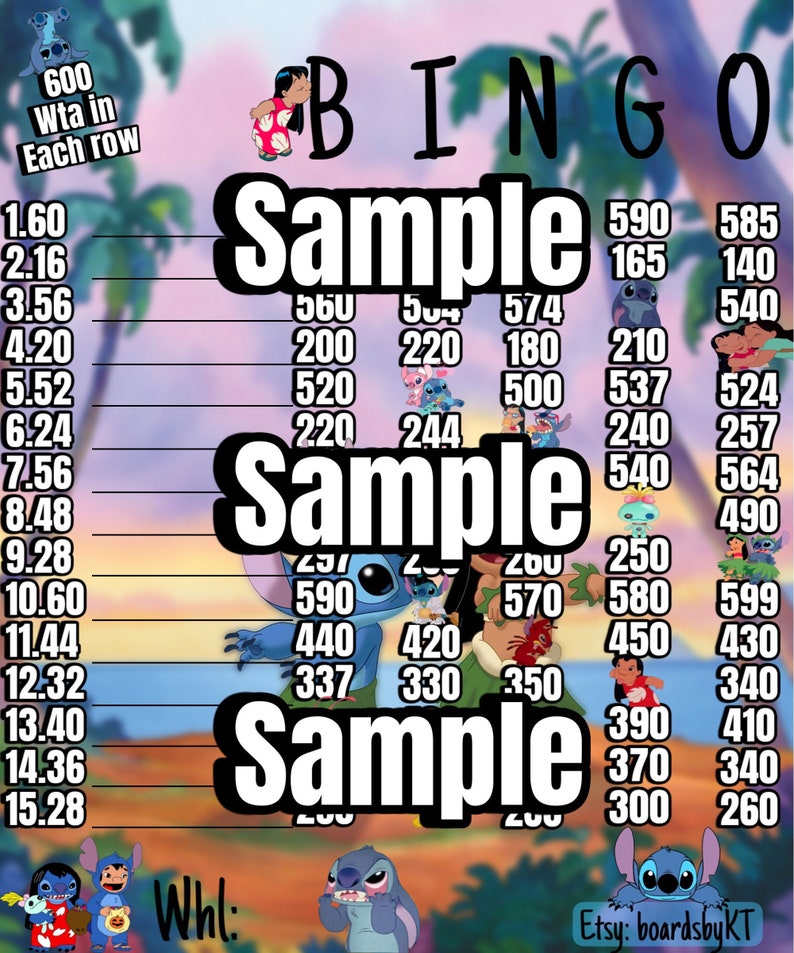Lilo and Stitch 600 Bingo Board - Etsy
