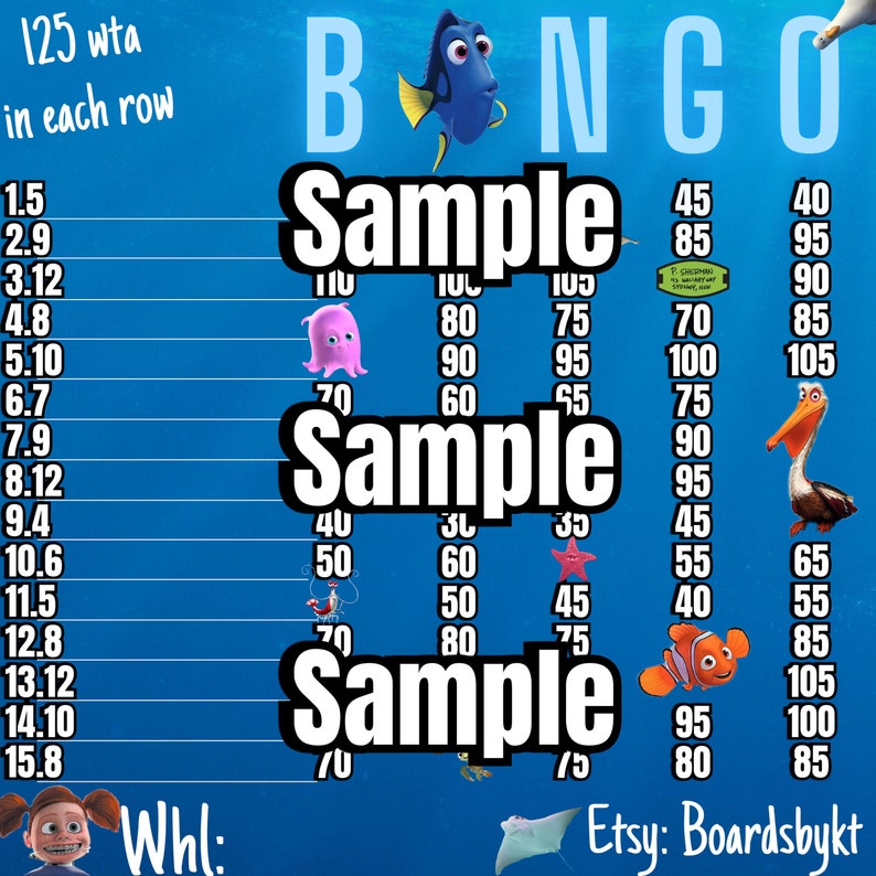 Finding Nemo 125 Bingo Board - Etsy
