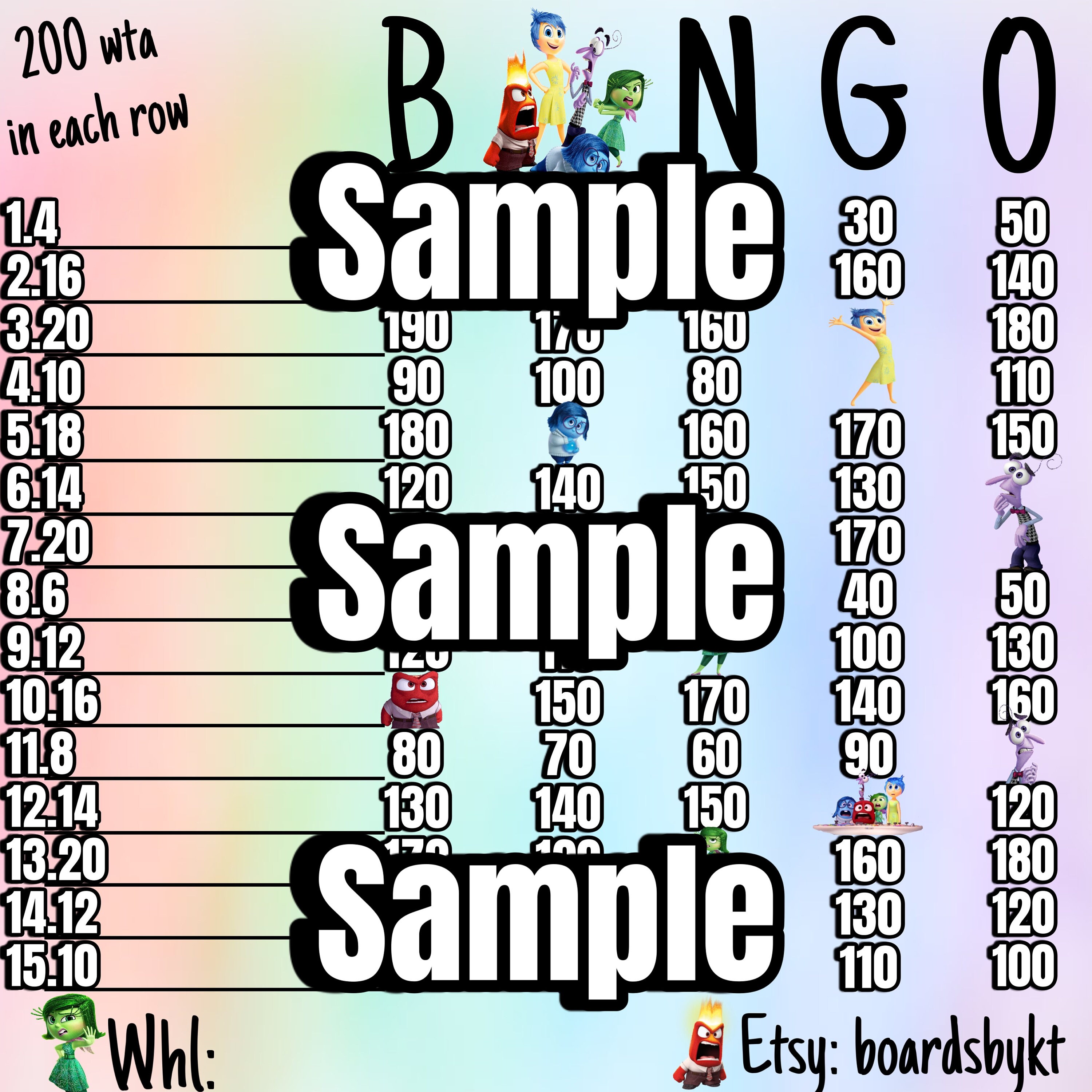 Inside Out 200 Bingo Board - Etsy