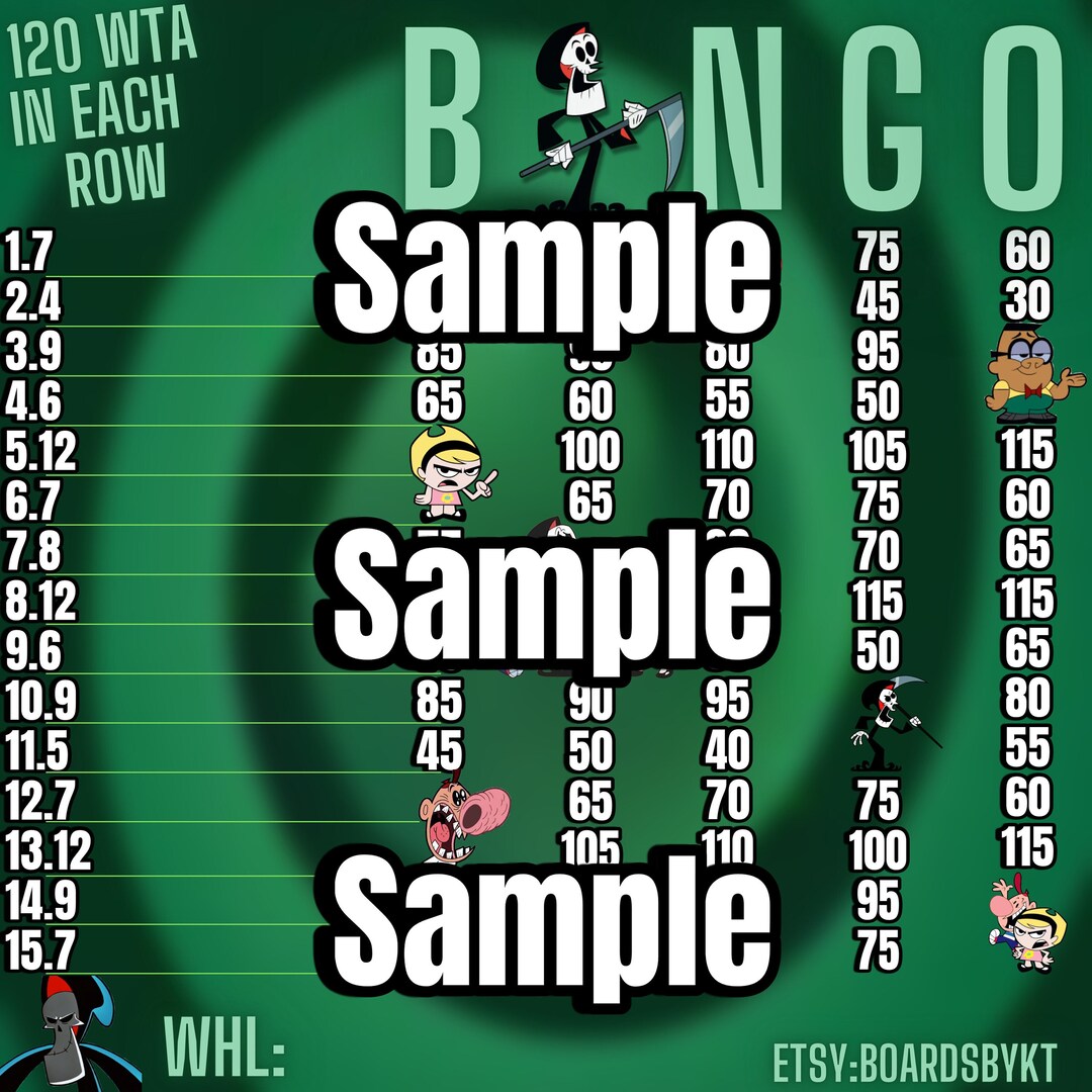 Billy & Mandy 120 Bingo Board - Etsy