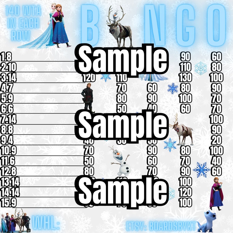 Frozen 140 Bingo Board - Etsy