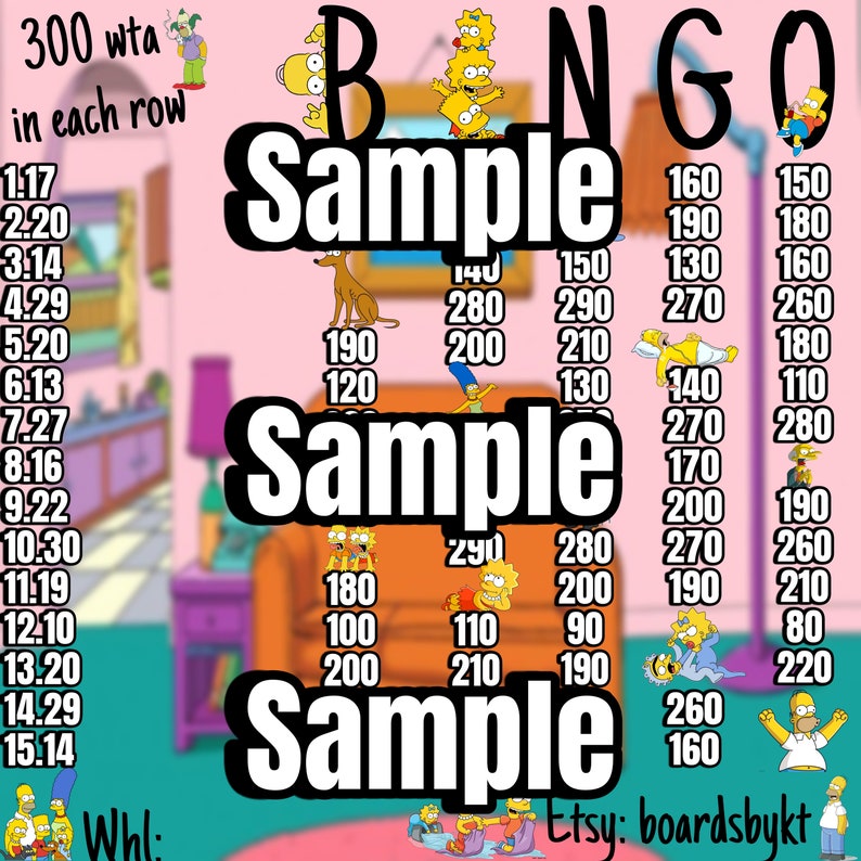 Simpsons 300 Bingo Board - Etsy