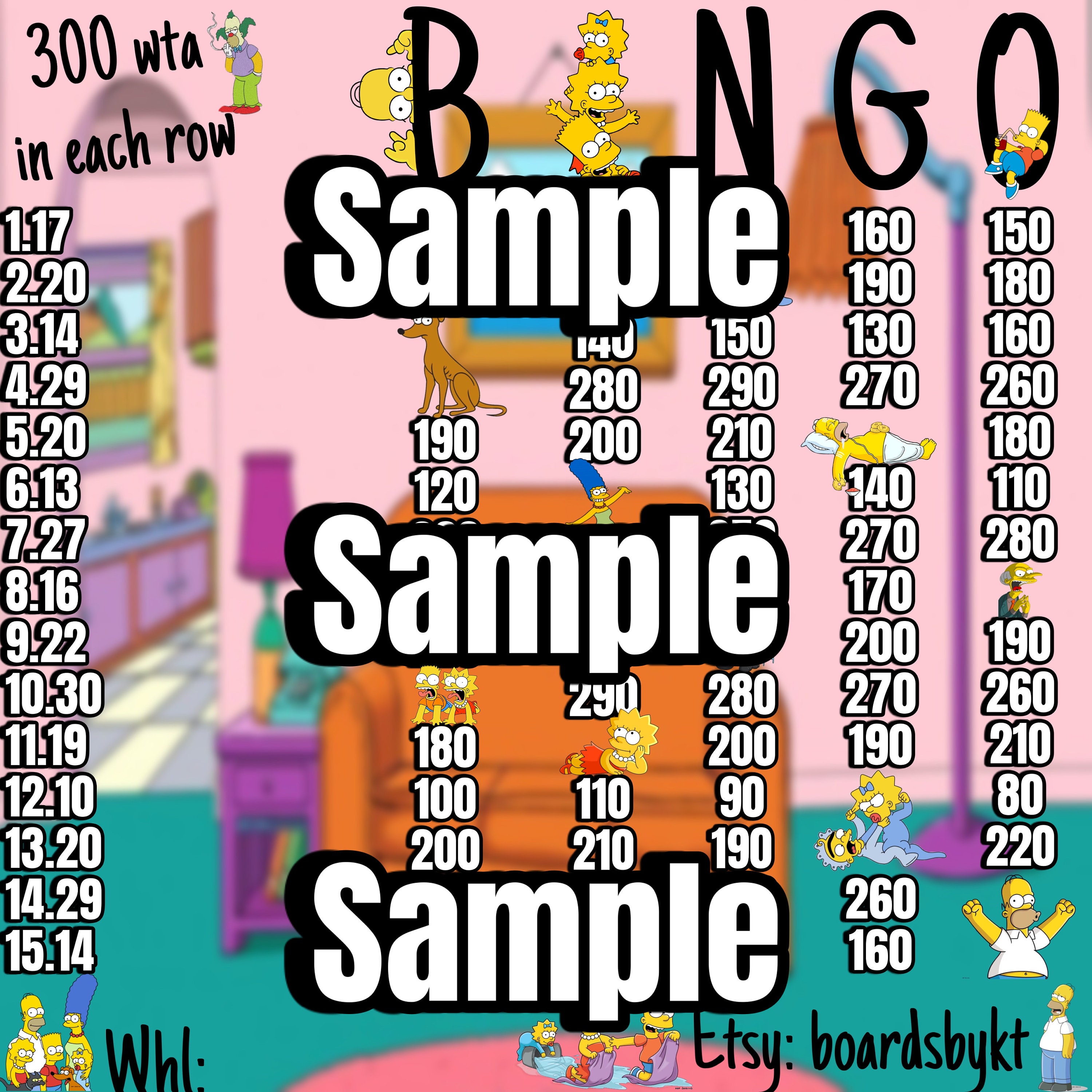 Simpsons 300 Bingo Board - Etsy