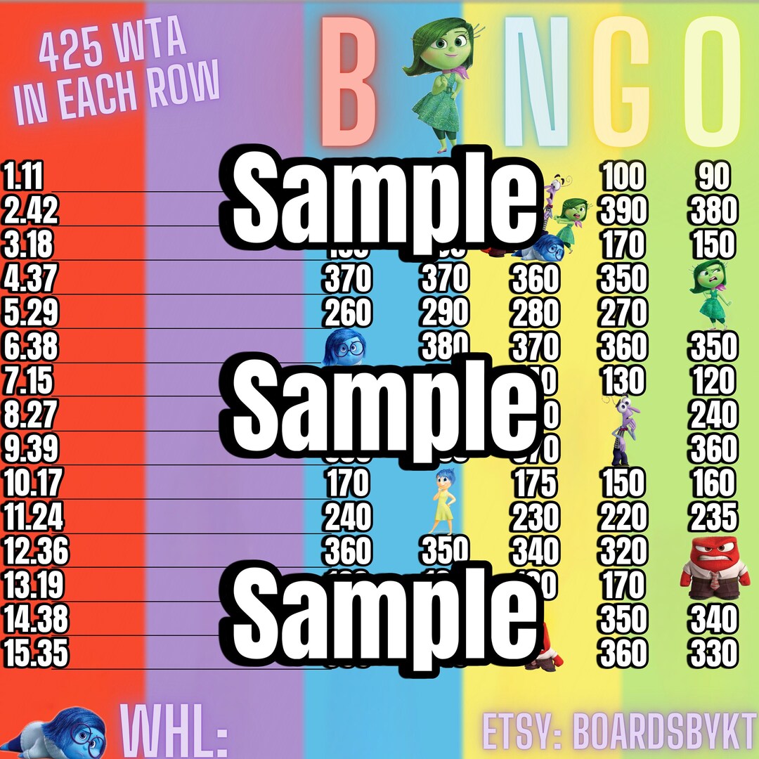 Inside Out 425 Bingo Board - Etsy