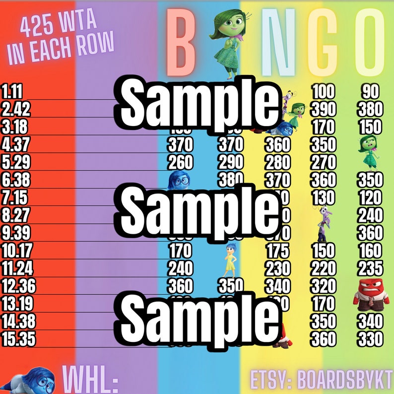 Inside Out 425 Bingo Board - Etsy