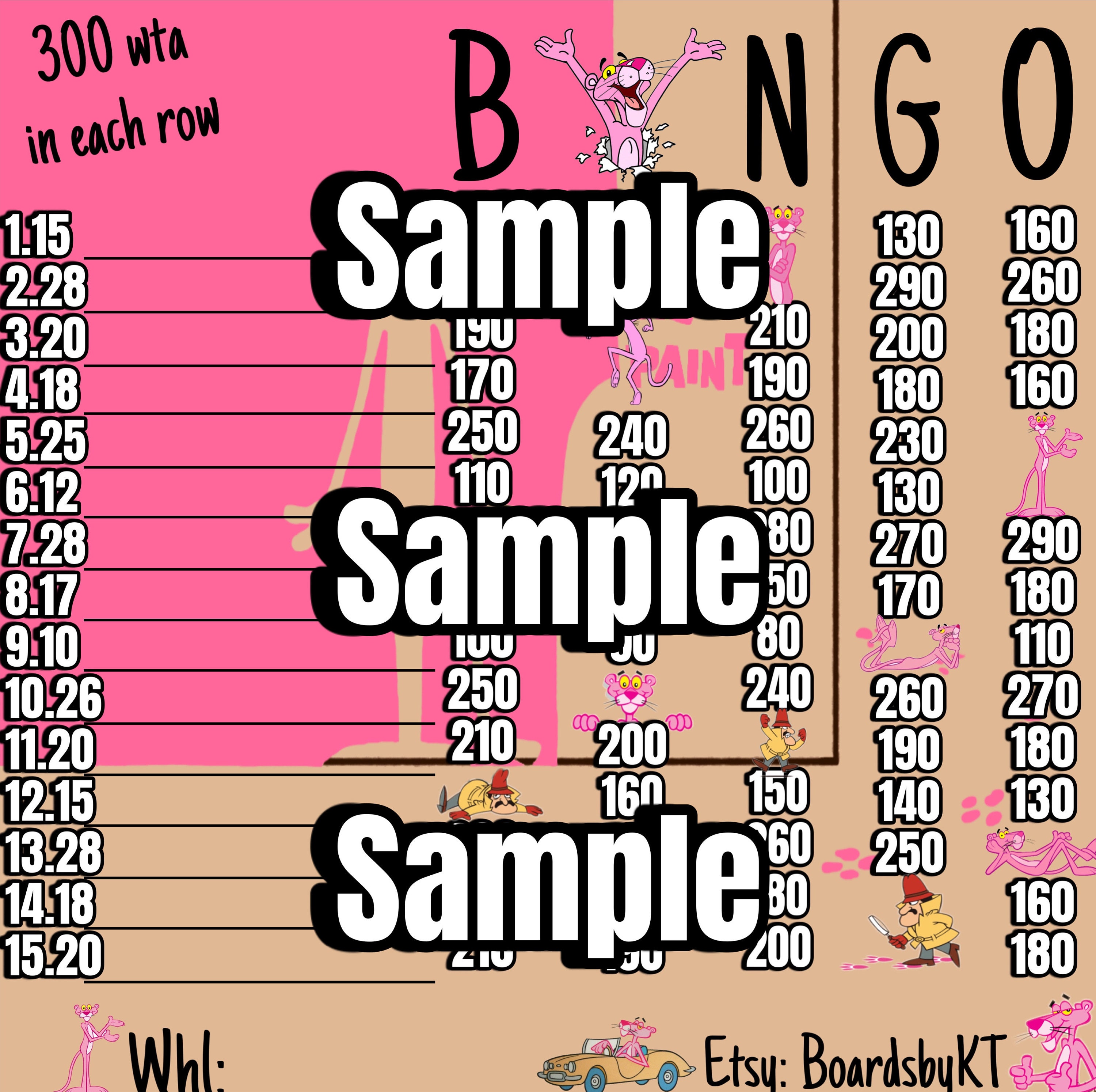 Pink Panther 300 Bingo Board - Etsy