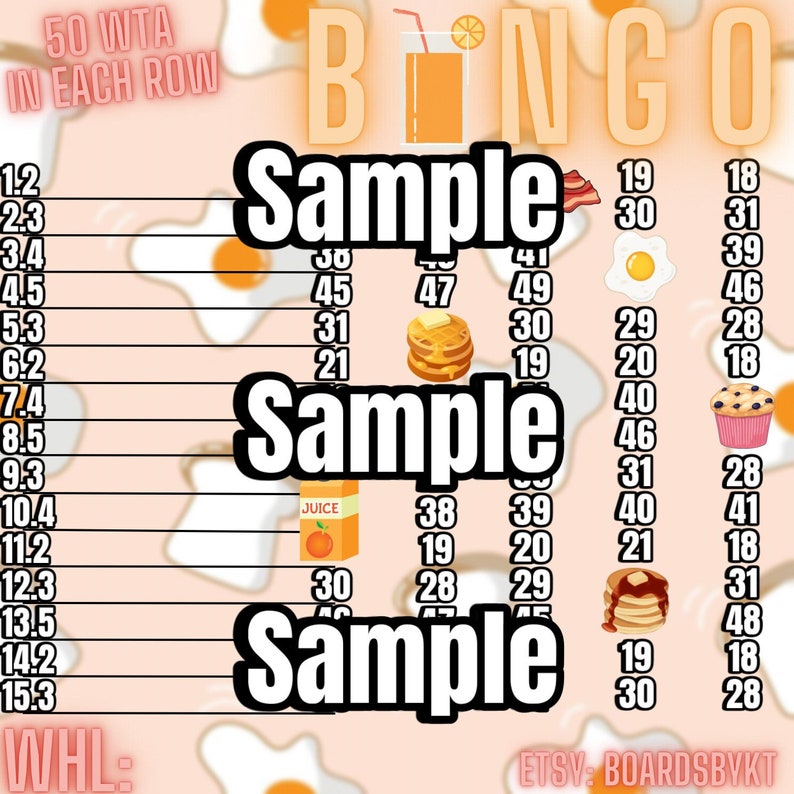 Breakfast 50 Bingo Board - Etsy