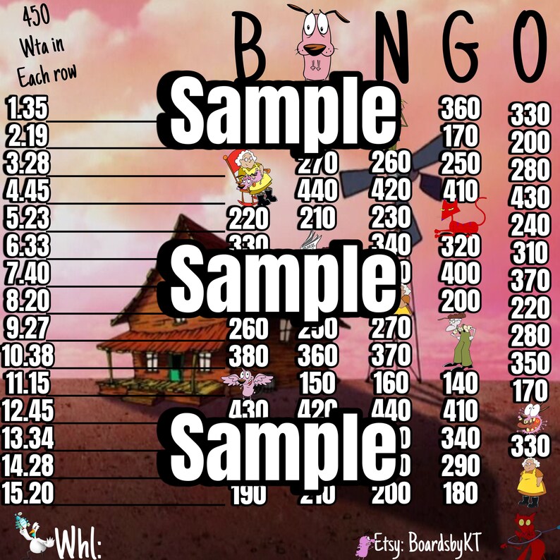 Courage the Cowardly Dog 450 Bingo Board - Etsy