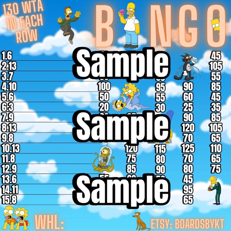 Simpsons 130 Bingo Board - Etsy