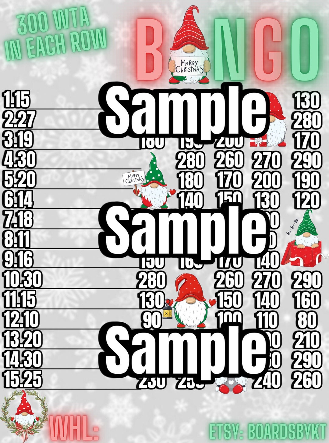 Christmas Gnome 300 Bingo Board - Etsy